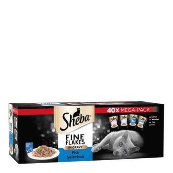 Sheba Fine Flakes Wet Cat Food Pouches Fish Selection in Gravy 40x85g ...